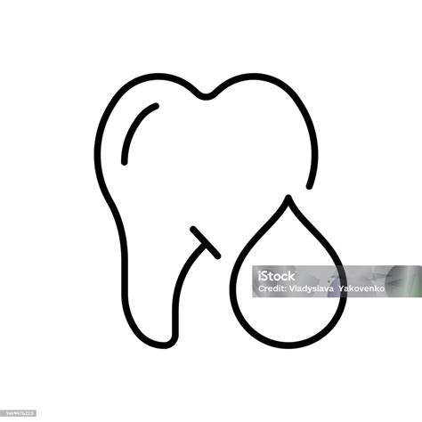 물방울 라인 아이콘이 있는 치아 치과 의사 뿌리 법랑질 마취 충치 입 인공 사지 치약 주사 의사 졸업장 건강 관리 개념입니다 흰색 배경에 벡터 선 아이콘 3차원 형태에 대한