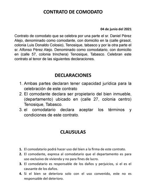 Contrato De Comodato