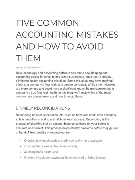 Five Common Accounting Mistakes And How To Avoid Them Pdf Expense