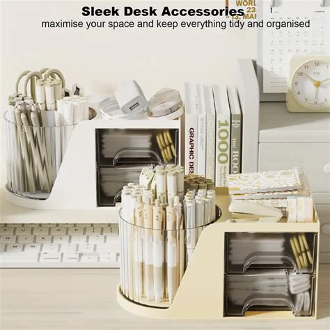 6칸 And 2개 서랍이 있는 회전식 책상 정리함 학교 가정 사무용품용 펜 홀더 및 보관함 사무용품and학용품 Temu