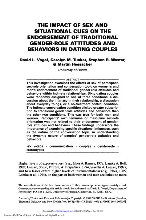 PDF The Impact Of Sex And Situational Cues On The Endorsement Of Traditional Gender Role