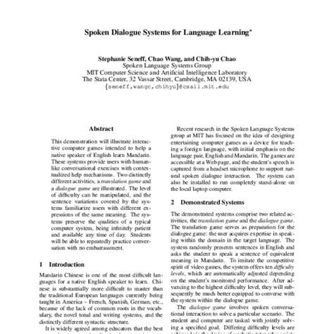 Spoken Dialogue Systems For Language Learning Acl Anthology