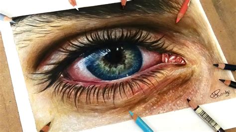 Speed Drawing Drawing A Realistic Eye In Coloured Pencil Youtube