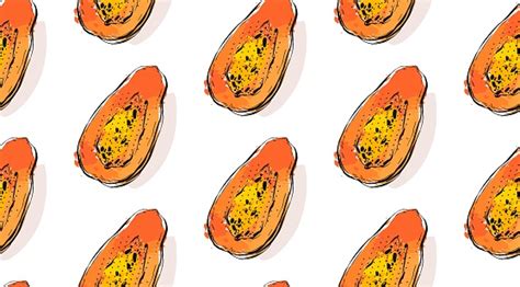 손으로 그린된 벡터 추상 특이 한 원활한 패턴 흰색 배경에 고립 된 이국적인 열 대 과일 파파야와 검은색에 대한 스톡 벡터 아트 및 기타 이미지 Istock