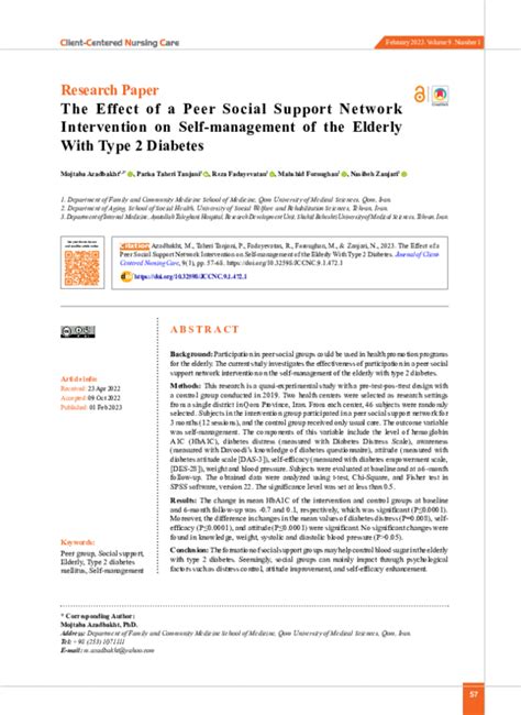 Pdf The Effect Of A Peer Social Support Network Intervention On Self Management Of The Elderly