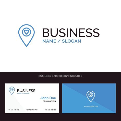 Heart Location Map Pointer Blue Business Logo And Business Card