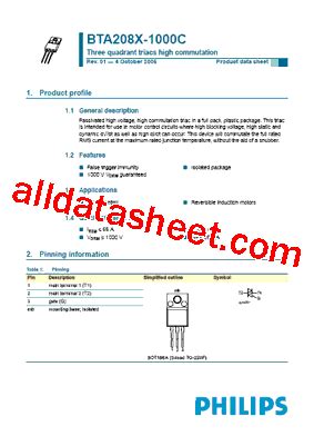 BTA208X-1000C Datasheet(PDF) - NXP Semiconductors