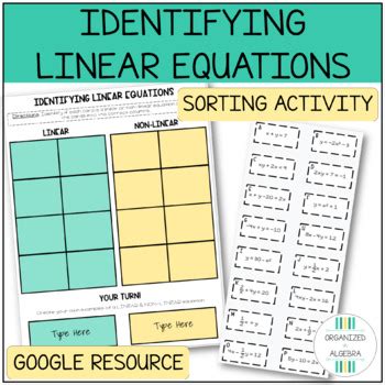Identifying Linear Equations DIGITAL Sorting Activity By Organized In Algebra