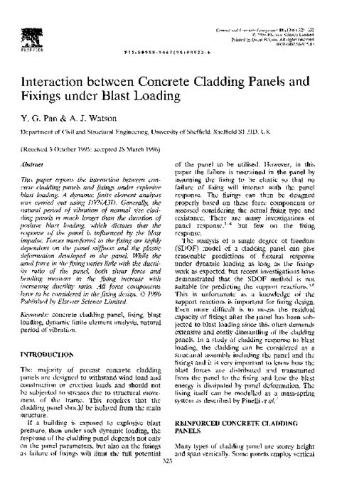 Pdf Interaction Between Concrete Cladding Panels And Fixings Under Blast Loading