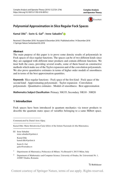 Polynomial Approximation In Slice Regular Fock Spaces Request Pdf