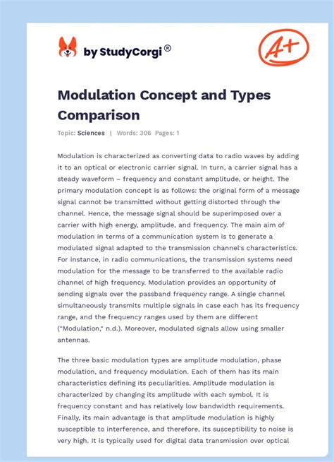 Modulation Concept And Types Comparison Free Essay Example