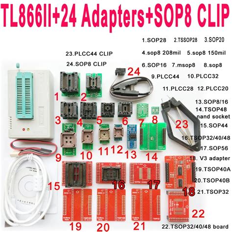 V8 3 Xgecu Tl866ii Tl866 Ii Plus Programmer 24 Adapters Socket Sop8