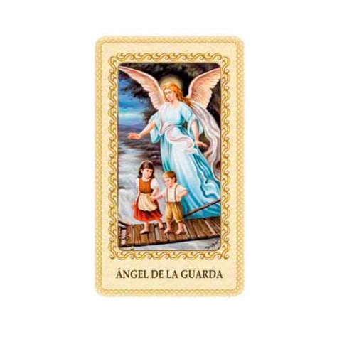 Estampa Del Angel De La Guarda Plastificada Con Oracion Estampería