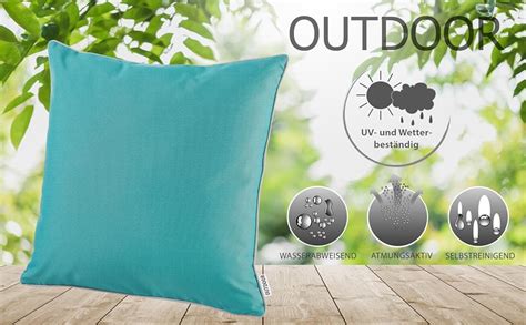 Heimtexland ® Outdoor Lounge Dekokissen Lotus Effekt Wetterfest Schmutz