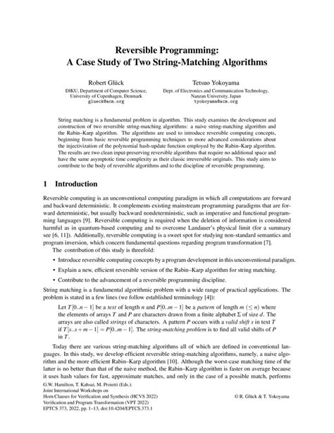 Reversible Programming A Case Study Of Two String Matching Algorithms