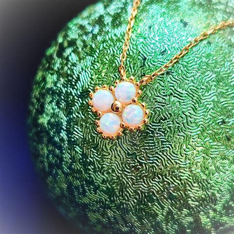 Tiny Four Leaf Clover Opal Pendant Necklace White Opal Flower Necklace