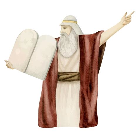 Watercolor Moses With Ten Commandments Stone Tablets Illustration