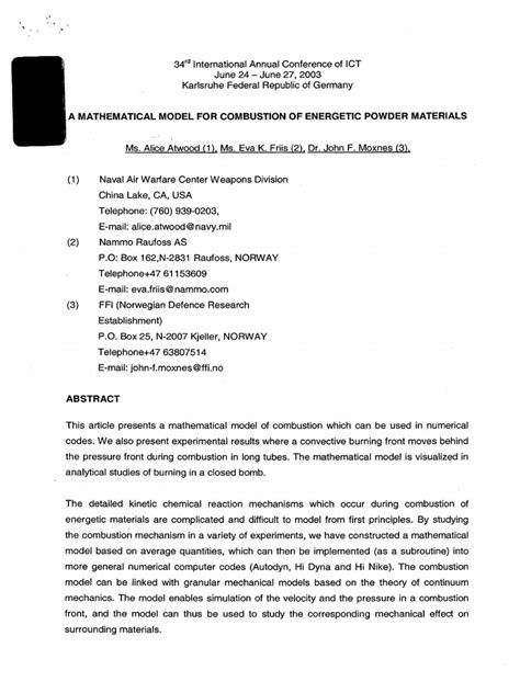Mathematical Model For Combustion Of Energetic Power Materials Download Free Pdf Gases
