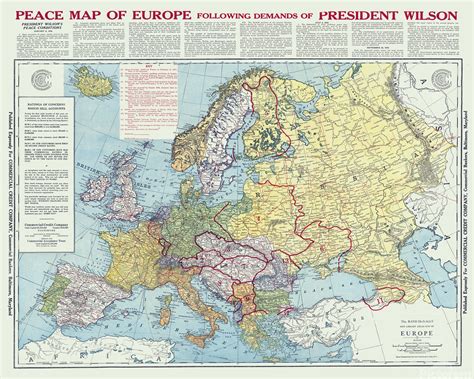 1918 Peace Map Of Europe Post World War I Vision Of European