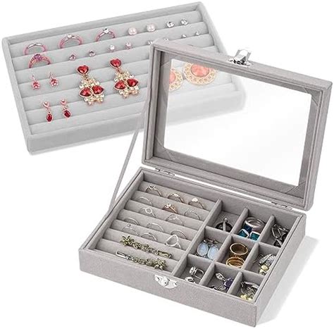 Xisun Schmuckaufbewahrung Schmuck Tabletts Organizer Stapelbar Schmuckkästchen Aufbewahrung Box