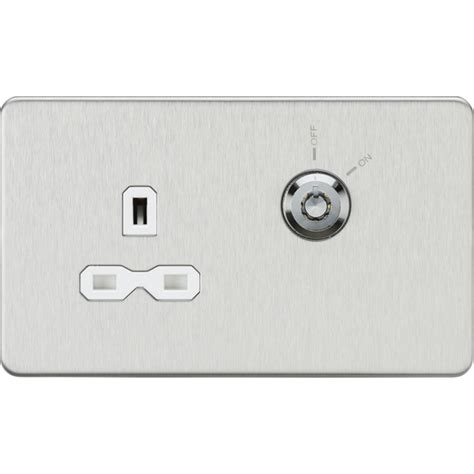 Knightsbridge Screwless 13a 1g Lockable Socket Brushed Chrome White In