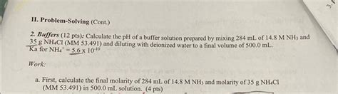 Solved Buffers Pts Calculate The PH Of A Buffer Chegg Com