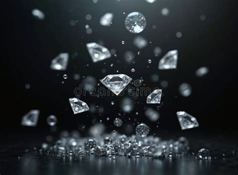 Many Sparkling Diamonds Falling On Black Background Beautiful