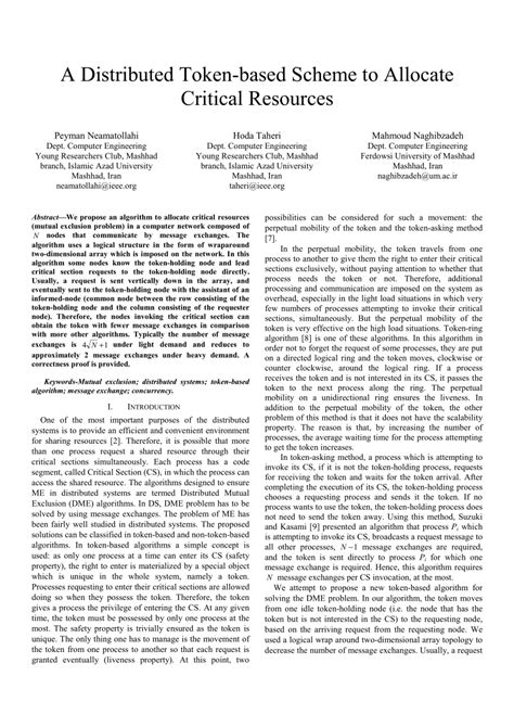 Pdf A Distributed Token Based Scheme To Allocate Critical Resources