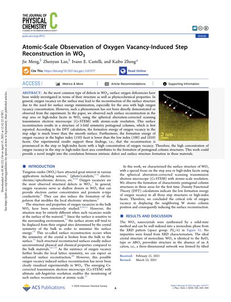 Pdf Atomic Scale Observation Of Oxygen Vacancy Induced Step Reconstruction In Wo 3