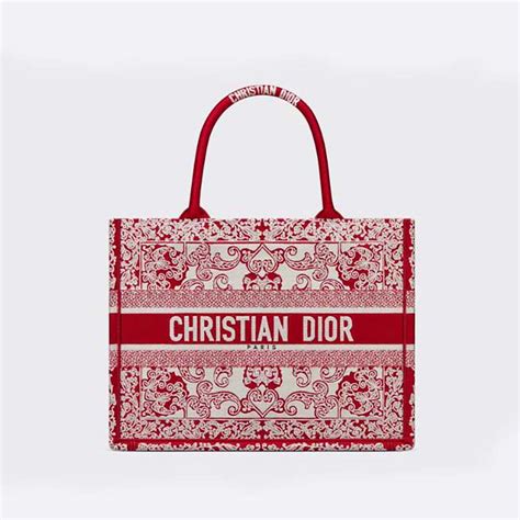Dior Women Medium Dior Book Tote White And Red Dior Bandana Embroidery