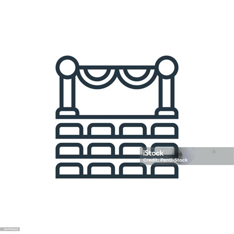 흰색 배경에 격리된 극장 벡터 아이콘입니다 개요 웹 사이트 디자인 및 모바일 응용 프로그램 개발을위한 얇은 라인 극장 아이콘 얇은 선 극장 개요 아이콘 벡터 일러스트레이션