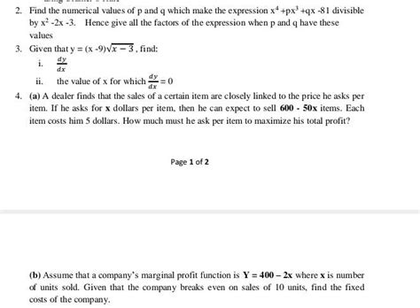 Solved 2 Find The Numerical Values Of P And Q Which Make