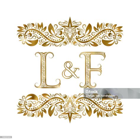 L과 F 빈티지 이퍼트 기호입니다 편지는 장식 요소로 둘러싸여 있습니다 결혼식 또는 비즈니스 파트너 로얄 스타일의 모노그램 결혼식에 대한 스톡 벡터 아트 및 기타 이미지
