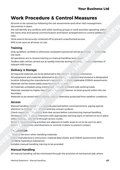 Manual Handling Method Statement Template Haspod