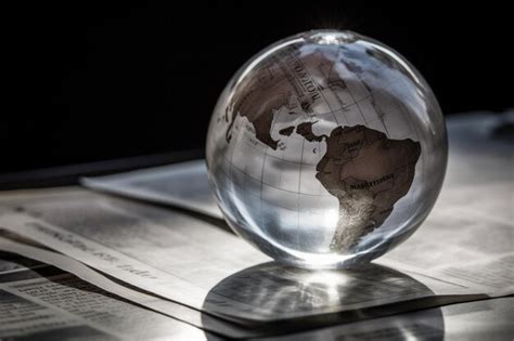 Reflection Of World Map On Glass Globe Premium Ai Generated Image