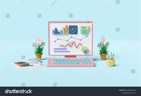 D Laptop Computer Charts Graph Analysis Stock Illustration Shutterstock