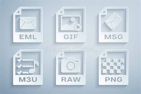 Set RAW File Document MSG M U PNG GIF And EML Icon Vector Stock Vector Illustration Of