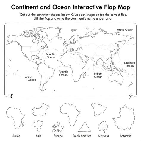 Continent And Ocean Interactive Flap Map Worksheet Download And Print Now
