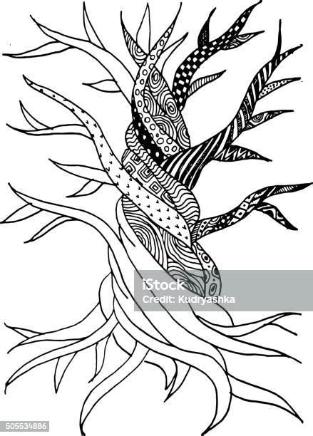 Abstract Old Tree With Roots Doodle For Your Design Stock Illustration