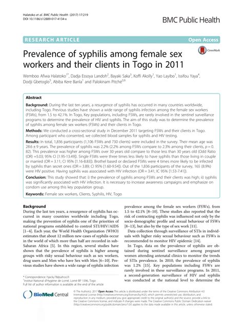 PDF Prevalence Of Syphilis Among Female Sex Workers And Their Clients In Togo In 2011