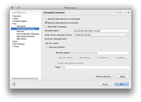 Eclipse Global Preferences Apache Ivyde™