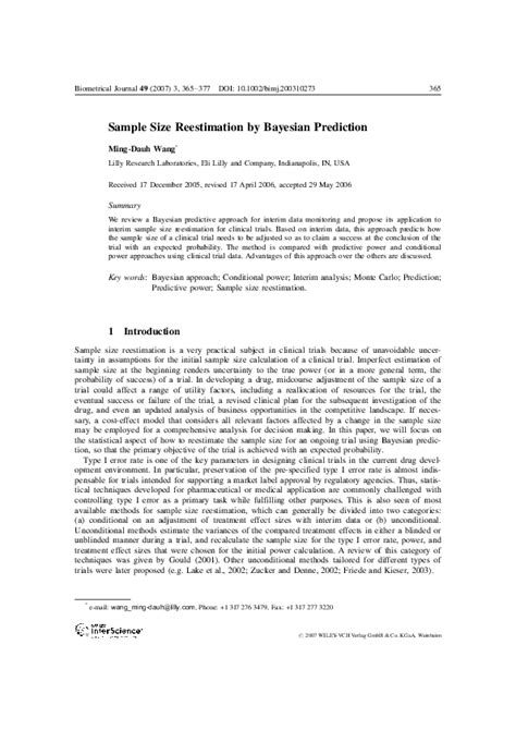 Pdf Sample Size Reestimation By Bayesian Prediction