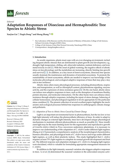 Pdf Adaptation Responses Of Dioecious And Hermaphroditic Tree Species To Abiotic Stress