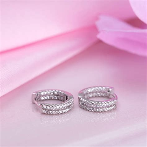 Dual Line Glamour Rhodium Plated 925 Sterling Silver Hoop Earrings Zavya