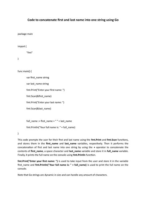 Code To Concatenate First And Last Name Into One String Using Go Then