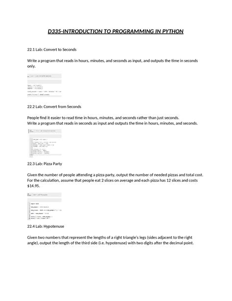 Introduction To Programming In Python Lab Exercises Exams Advanced Education Docsity