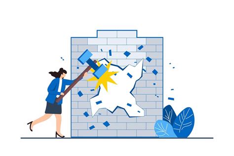 Flat Illustration Of Woman Breaking Through Wall With Sledgehammer