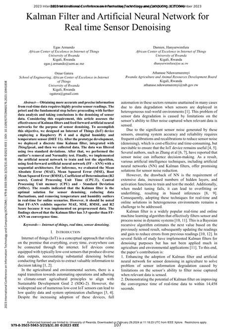 Pdf Kalman Filter And Artificial Neural Network For Real Time Sensor Denoising