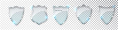 유리 방패 세트 빈 아크릴 스크린 패널은 투명 한 배경에 격리 된 방어 기호 템플릿을 보호 합니다 사실적인 3d 벡터 아이콘입니다 0명에 대한 스톡 벡터 아트 및 기타