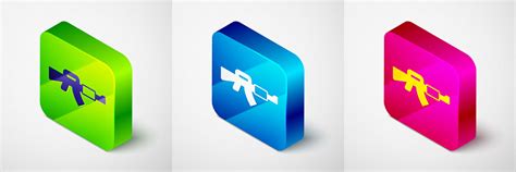 아이소메트릭 M16a1 라이플 아이콘은 회색 배경에 분리되어 있습니다 미 육군 M16 소총 정사각형 버튼 벡터 3차원 형태에 대한 스톡 벡터 아트 및 기타 이미지 Istock